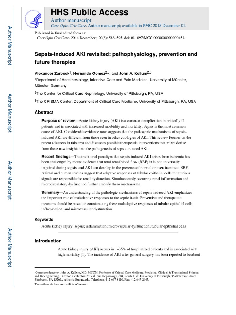 HHS Public Access: Sepsis-Induced AKI Revisited: Pathophysiology ...