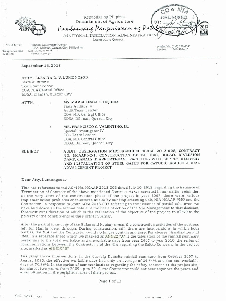 Nia - Response To AOM HCAAP 2013-008 - Illegal Contract Termination ...