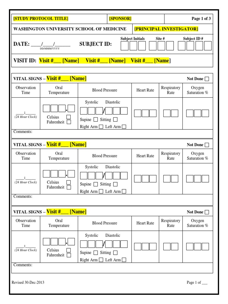 Study Vital Signs Protocol | PDF | Diastole | Blood Pressure