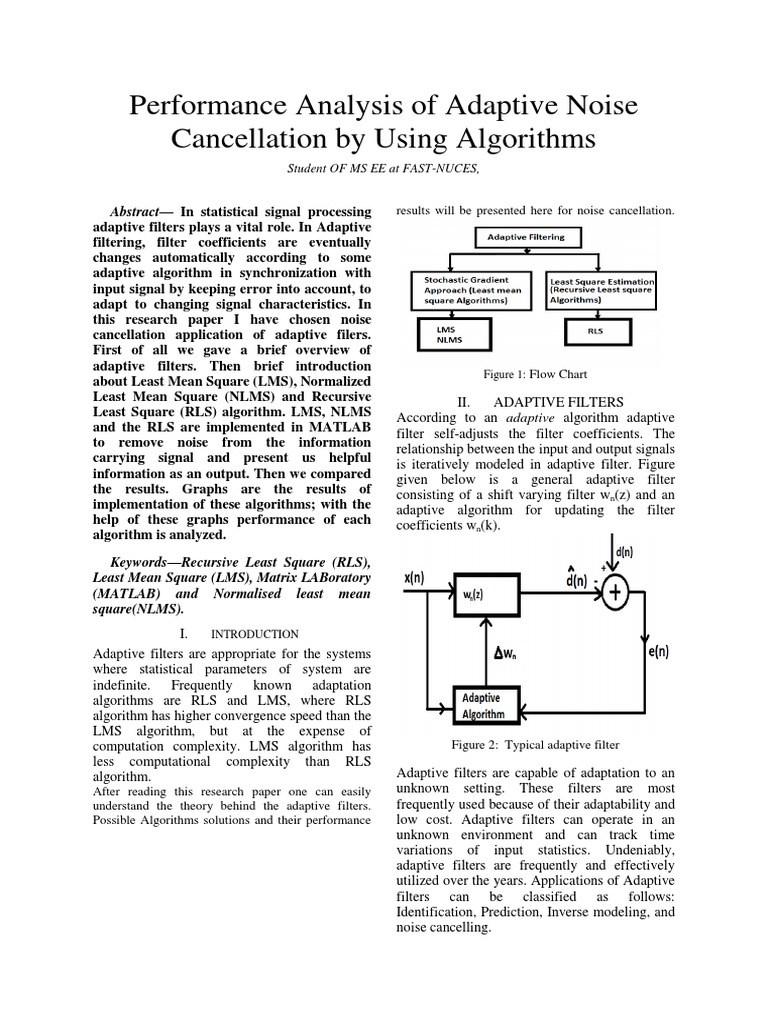 Performance Analysis of Adaptive Noise Cancellation by Using Algorithms | PDF | Filter (Signal ...