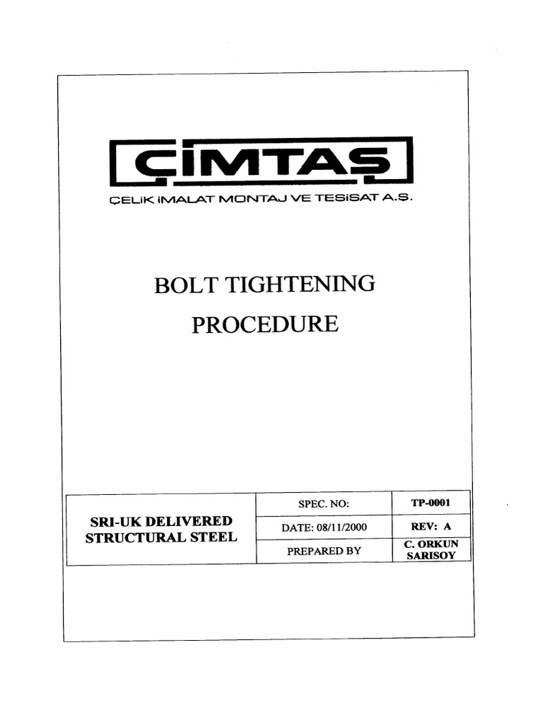 Bolt Tightening Procedure | PDF