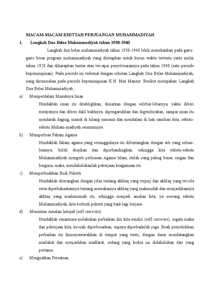 Macam-Macam Khittah Perjuangan Muhammadiyah 1. Langkah Dua Belas ...