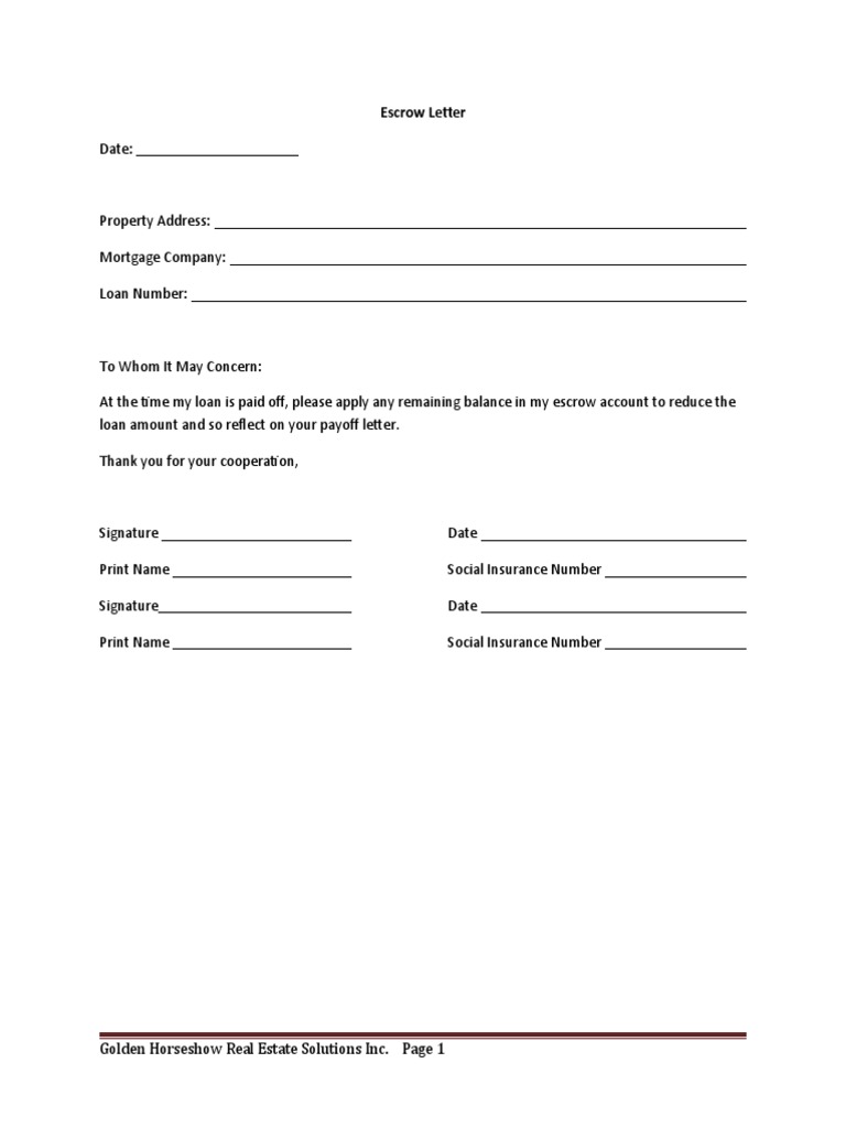 Escrow Letter for Loan Payoff | PDF