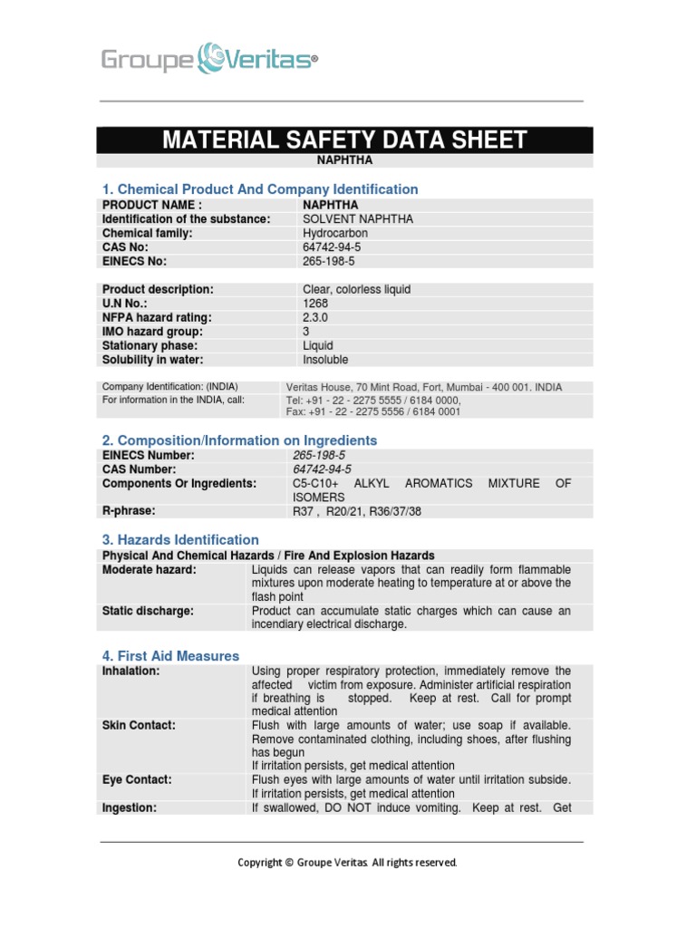 Material Safety Data Sheet: 1. Chemical Product and Company ...