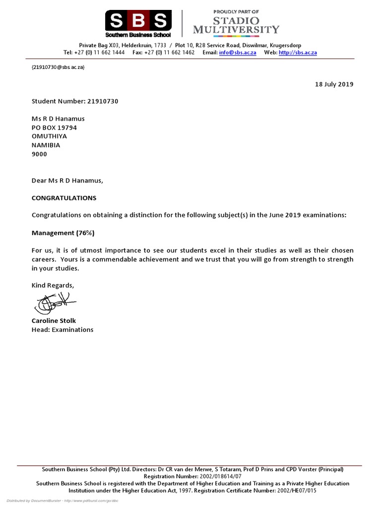 Distinction Letter PDF | PDF