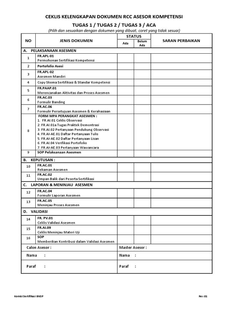 Ceklis Kelengkapan Dok 2019 | PDF