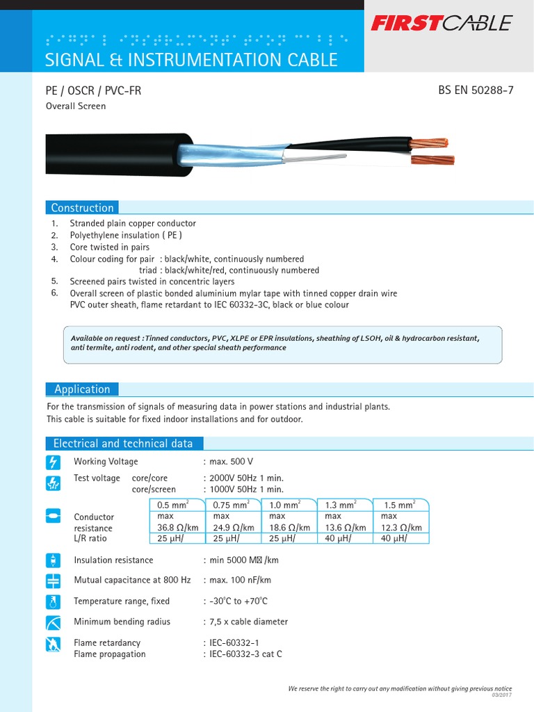 Signal & Instrumentation Cable Data Sheet | PDF | Insulator ...
