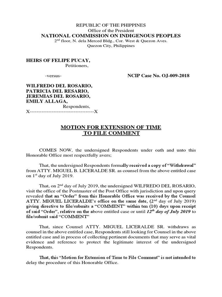 Motion For Extension WDR | PDF | Social Institutions | Social Science