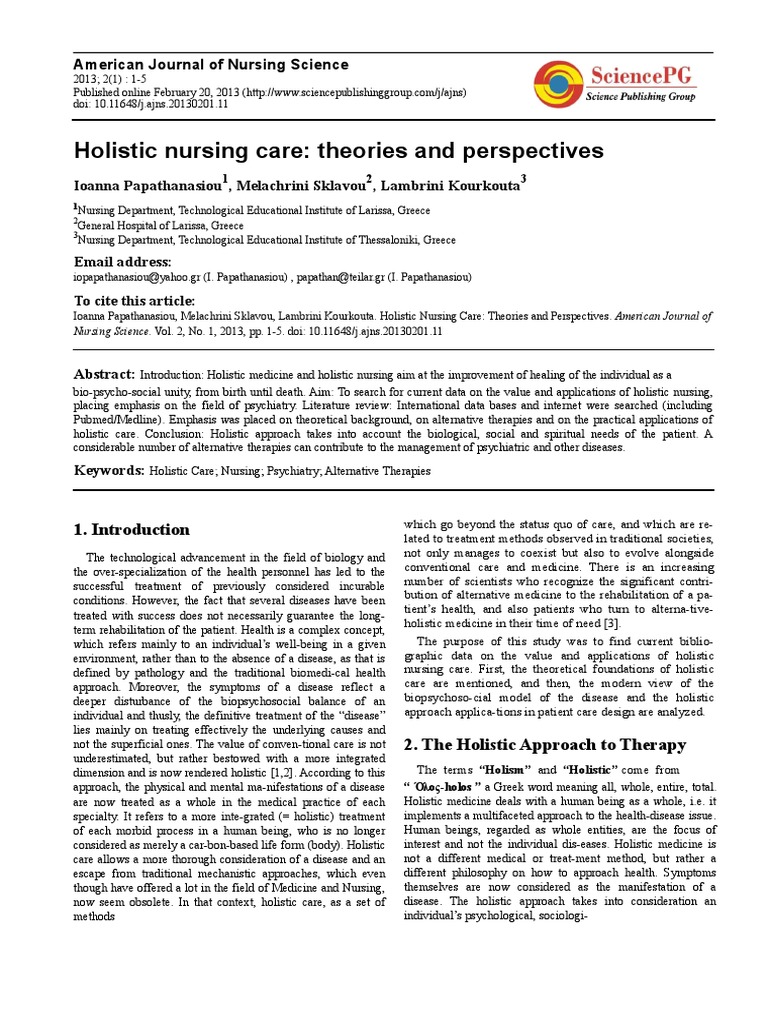 Holistic Nursing Care: Theories and Perspectives: American Journal of ...