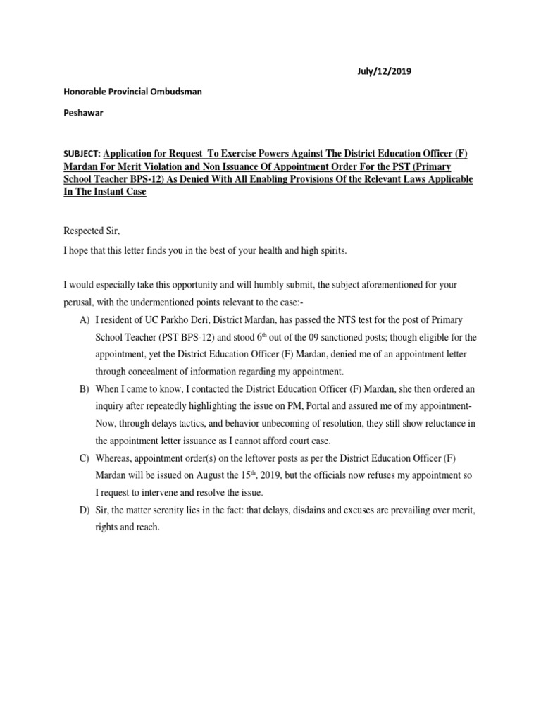 Letter To Provincial Ombudsman | PDF | Justice | Crime & Violence