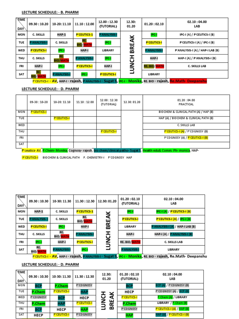 Pharmacy Lecture Schedule Overview | PDF