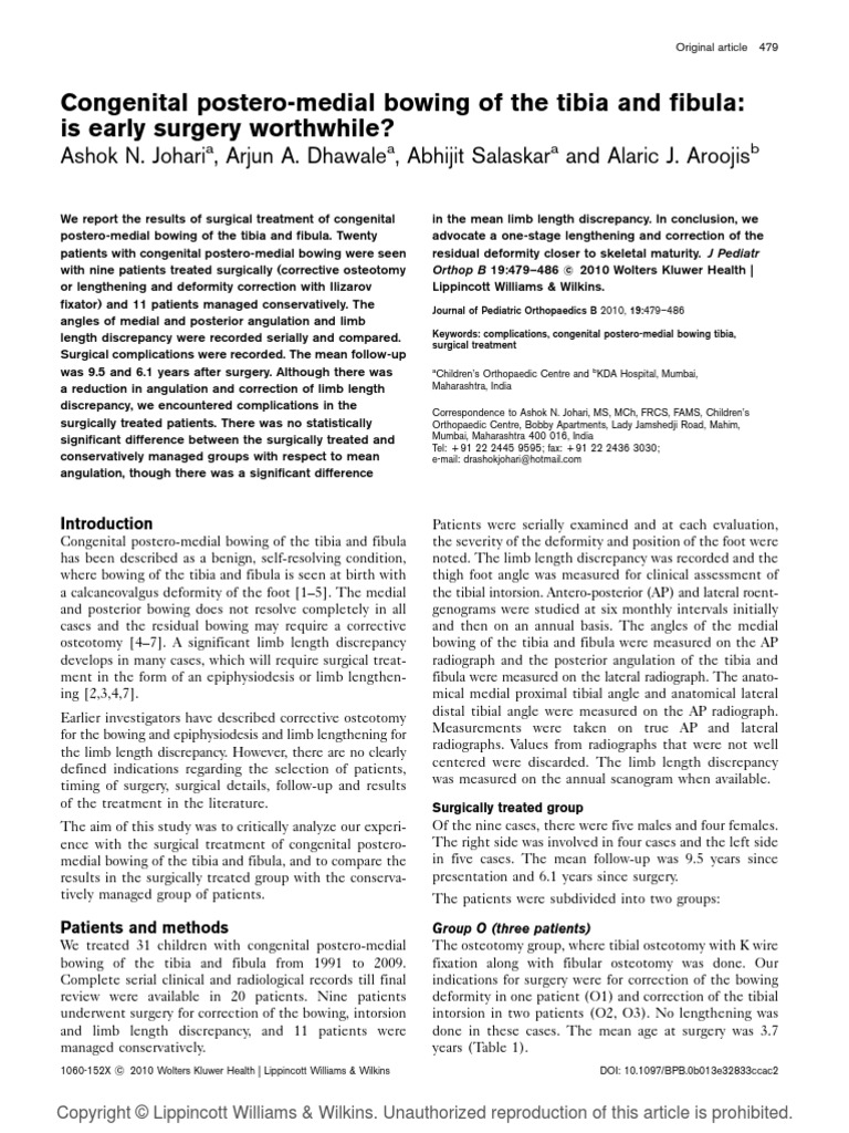 Congenital Postero-Medial Bowing of The Tibia and Fibula: Is Early ...