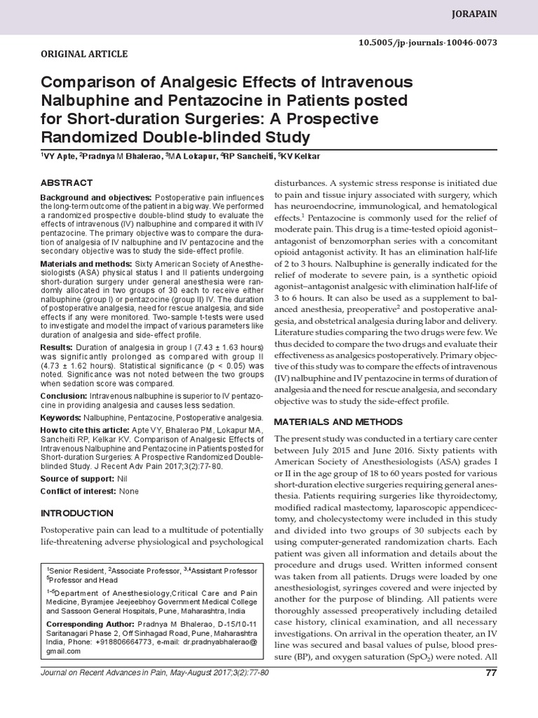 IV Nalbuphine vs Pentazocine Analgesia | PDF | Medical Specialties | Drugs