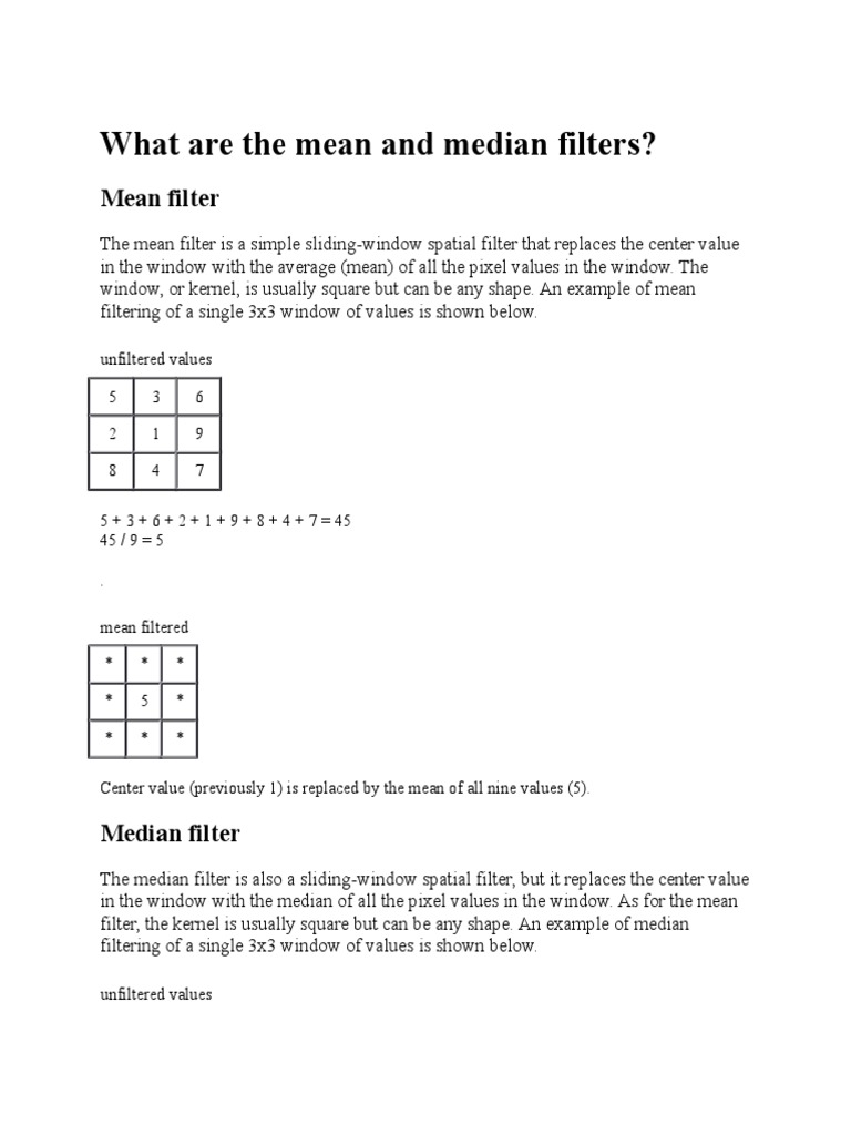 What Are The Mean and Median Filters | PDF | Median | Multidimensional ...