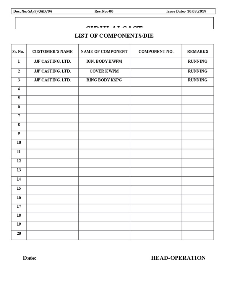 8-List of Component | PDF