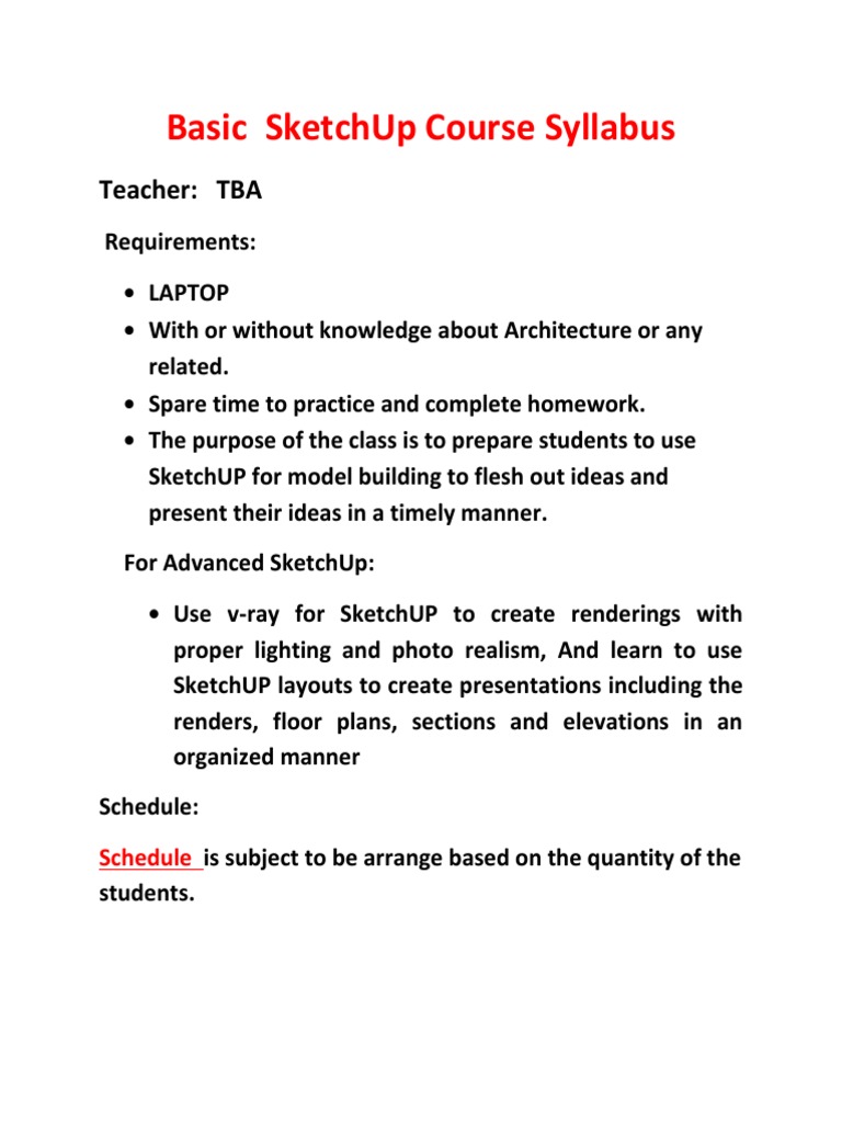 Basic SketchUp Course Syllabus | PDF