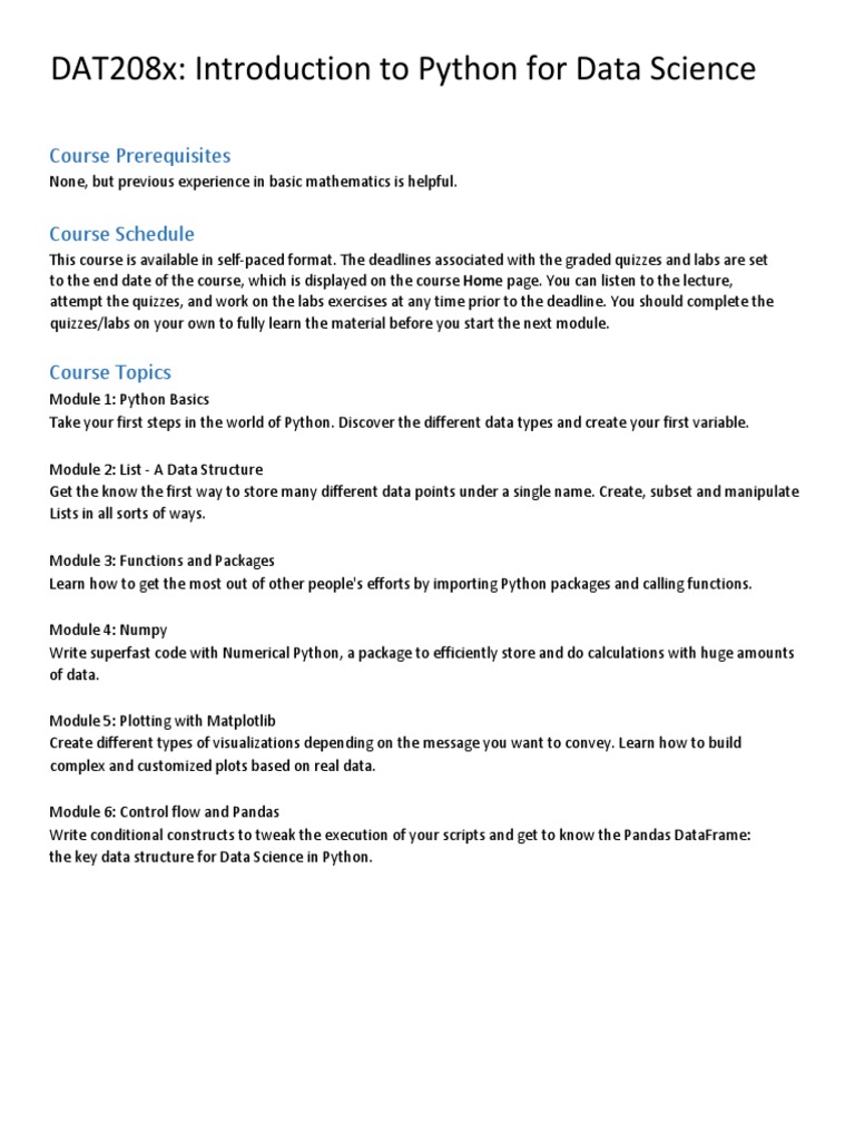 Learn Python for Data Science in 6 Modules | PDF | Python (Programming ...