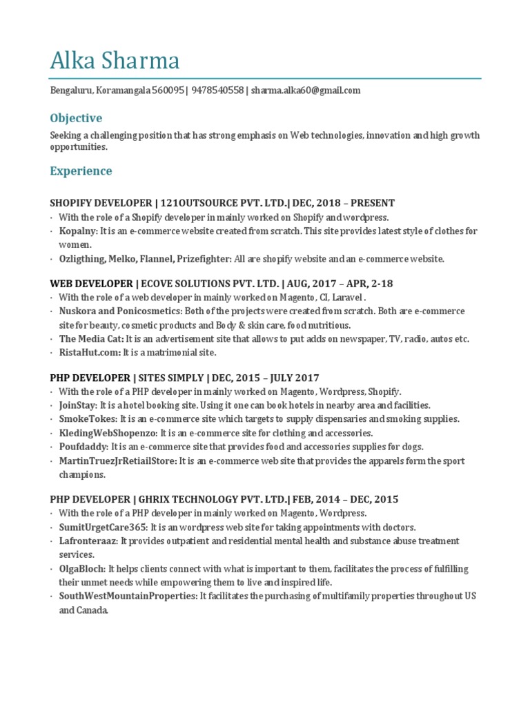 Alka Sharma Resume | PDF | Magento | Word Press
