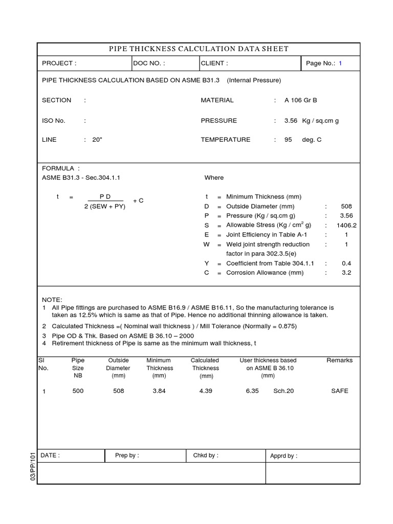 Pipe Thickness Calculation Data Sheet | PDF | Pipe (Fluid Conveyance ...
