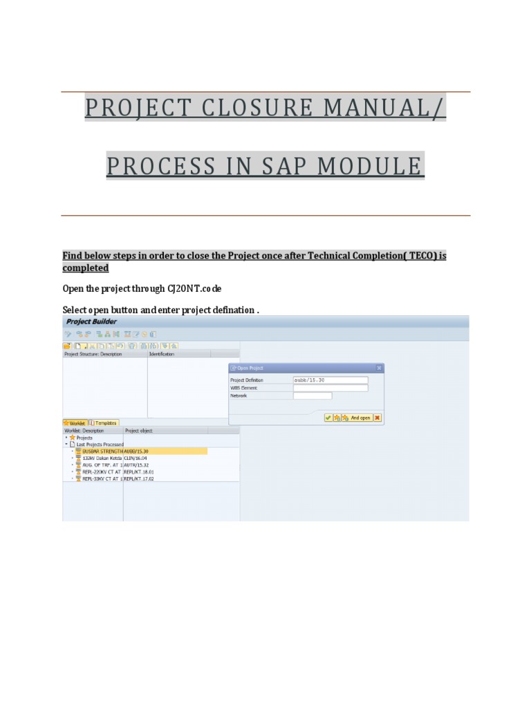 Project Closure Manual/ Process in Sap Module | PDF | Computing | Software