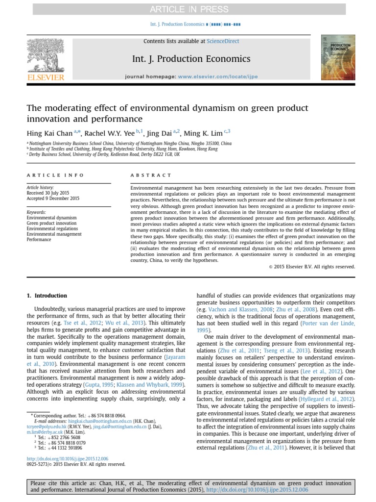 Int. J. Production Economics: Hing Kai Chan, Rachel W.Y. Yee, Jing Dai ...