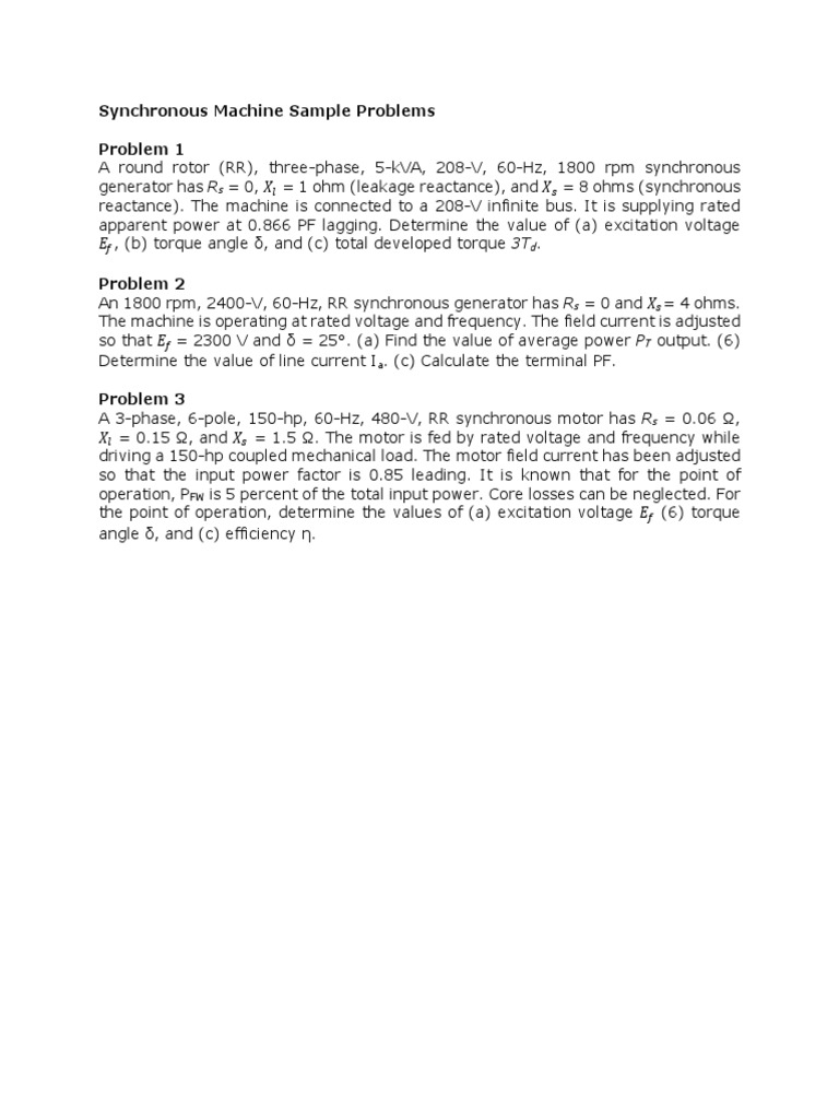 Synchronous Machine Sample Problem | PDF