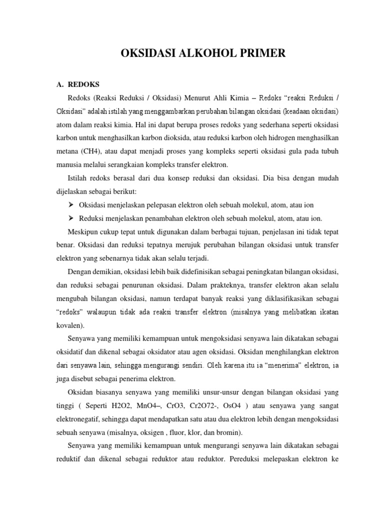 Oksidasi Alkohol Primer: Mekanisme dan Hasil | PDF