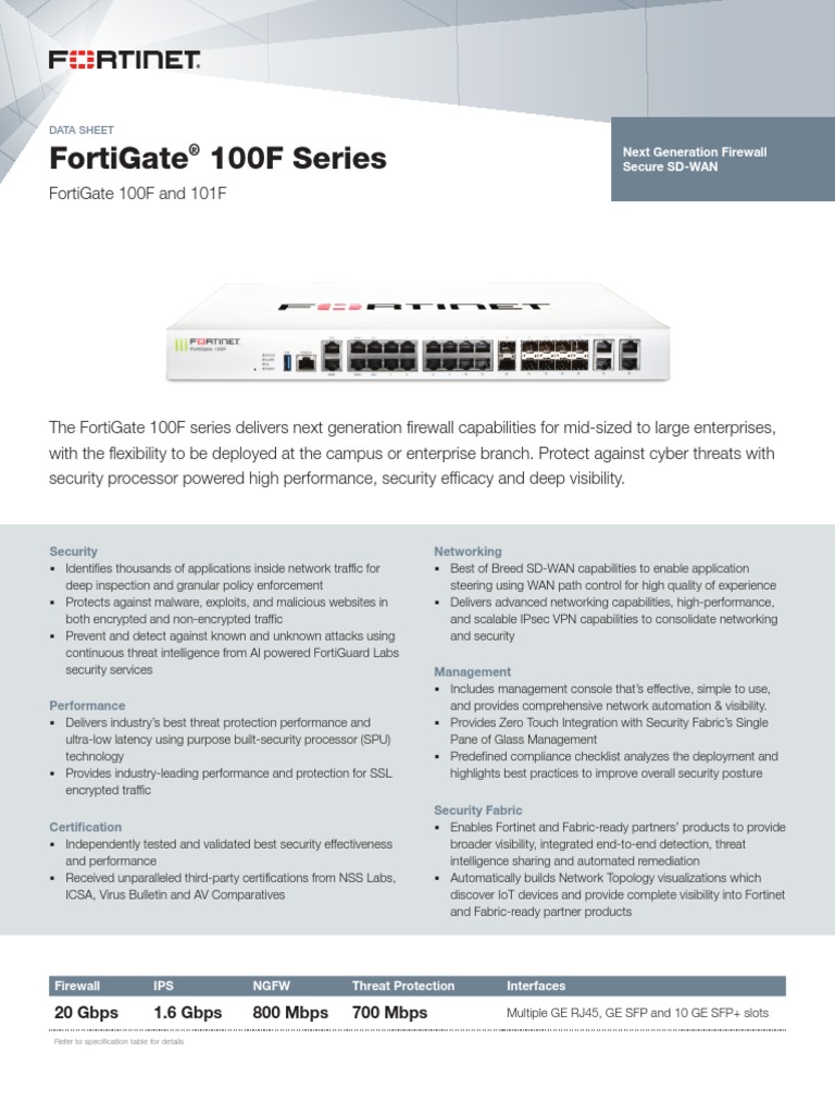 Fortigate 100f Series | PDF | Transport Layer Security | Computer Network