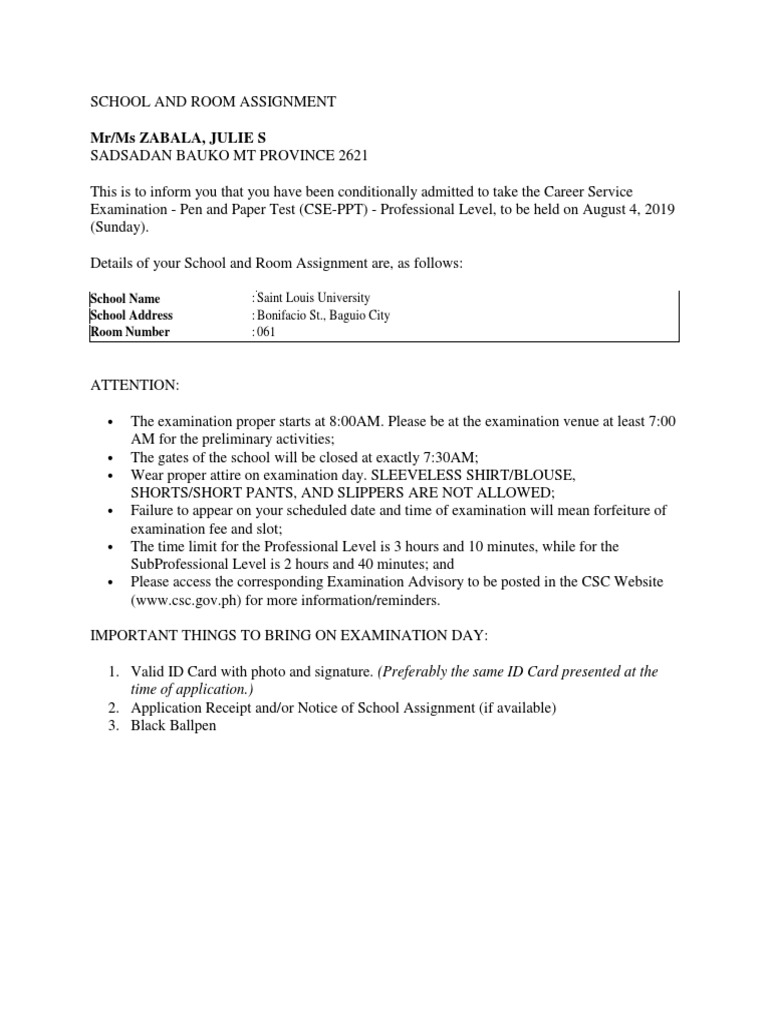 School and Room Assignment | PDF