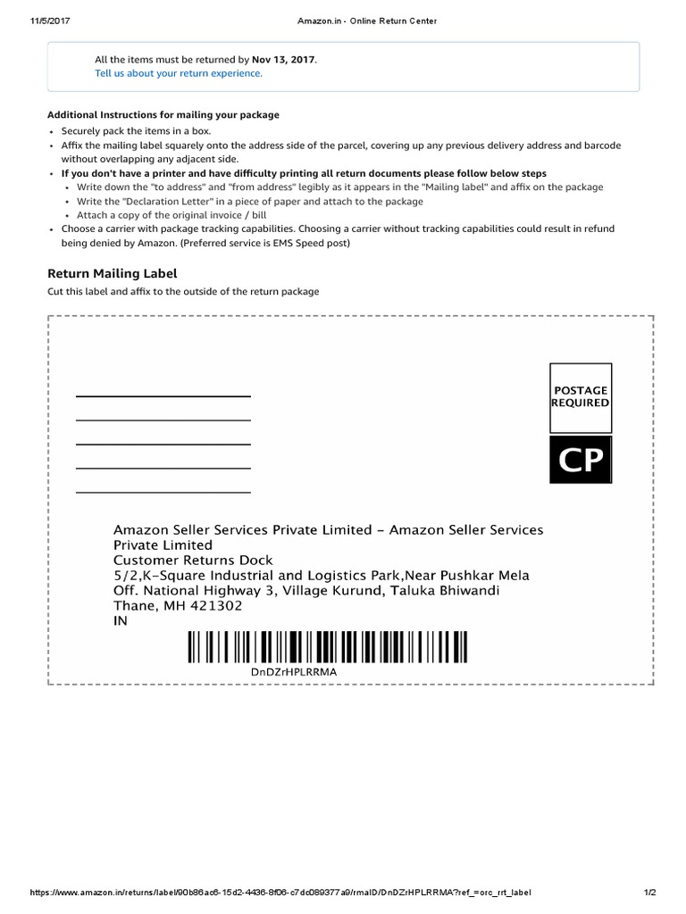 Amazon Solimo Backpack Return Label | PDF | Written Communication ...