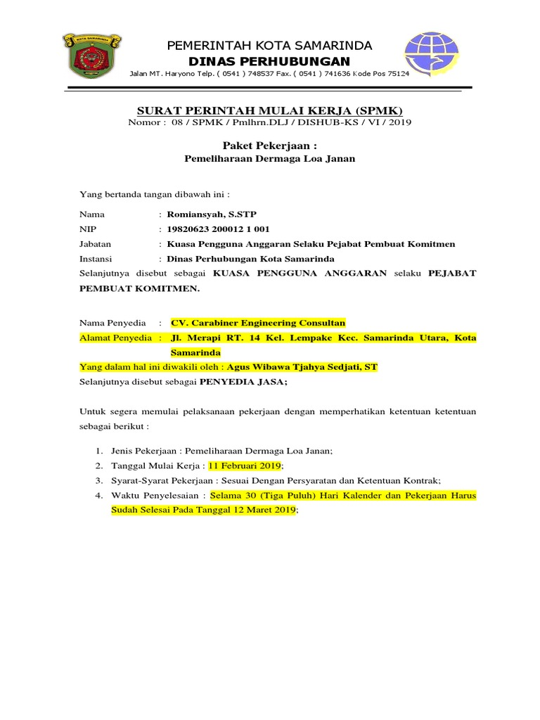 SPMK (Surat Perintah Mulai Kerja) Yg Dipakai | PDF