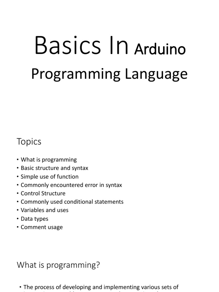 Basics Arduino Programming Supplementary Pdf Integer Computer Science Data Type 2836