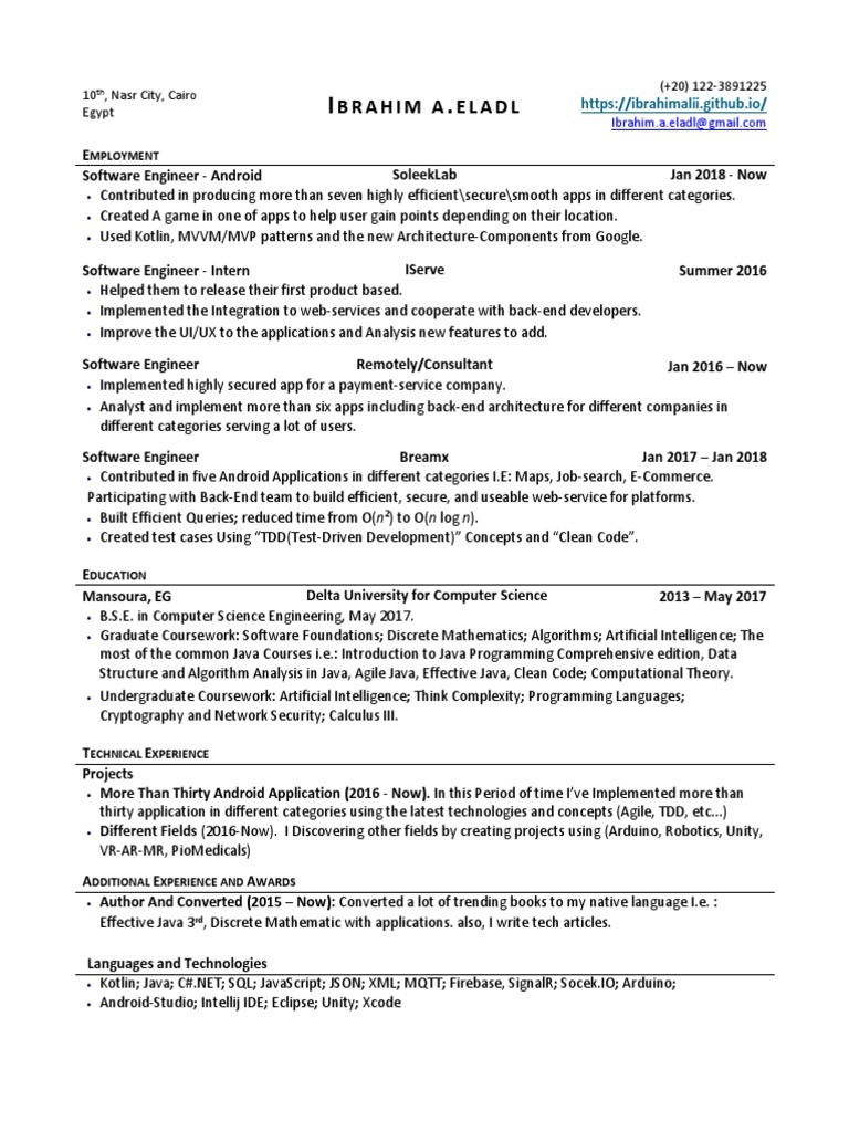 Ibrahim Ali Resume | PDF | Mobile App | Java (Programming Language)