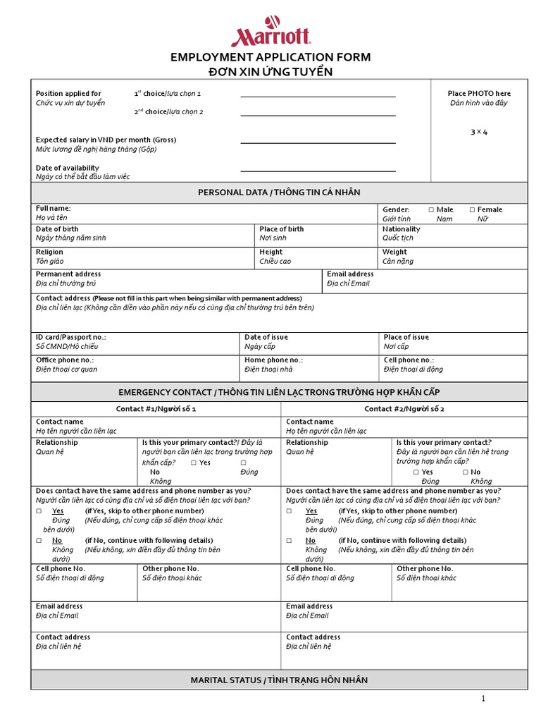 Application Form MARRIOTT | PDF