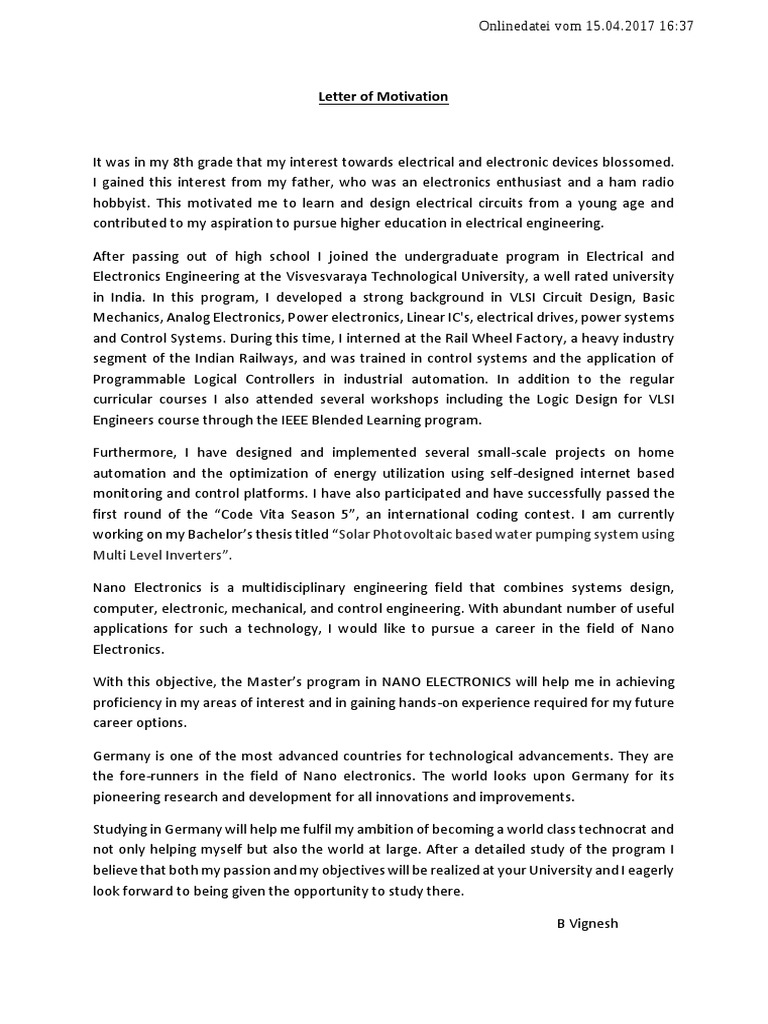 Statement of Purpose For NANO | PDF | Electronics | Electrical Engineering