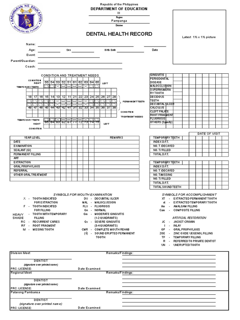 Dental Health Record: Department of Education | PDF | Human Tooth ...