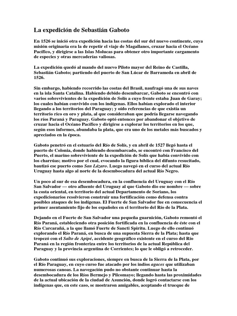La expedición de Sebastián Gaboto en 1526 | PDF | América del Sur ...