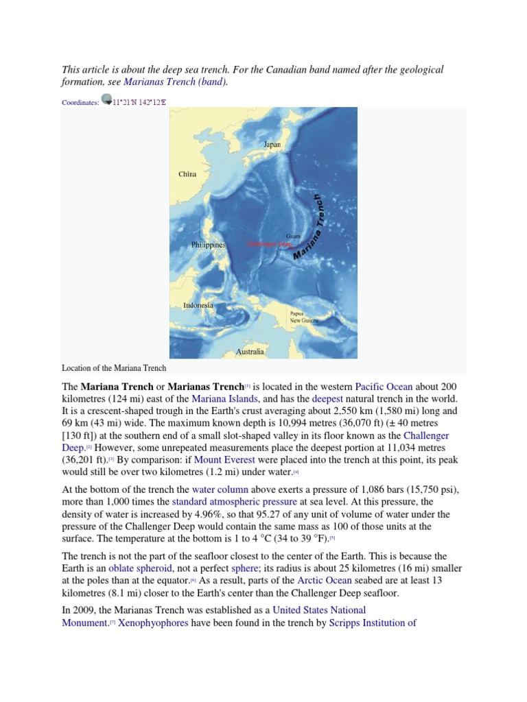 Mariana Trench: World's Deepest Oceanic Trench | PDF