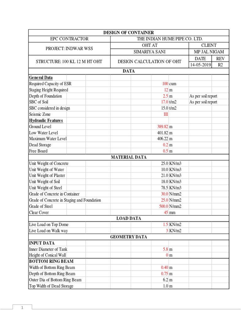 Design of 100 KL 12m height OHT container | PDF | Bending | Beam ...