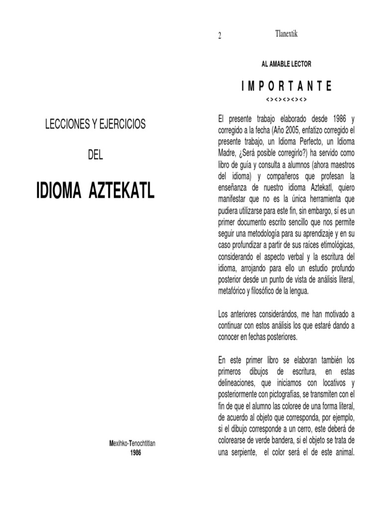 Aprende Azteca Nahuatl Por Lucio Carpant PDF | PDF | Escritura | Lengua ...