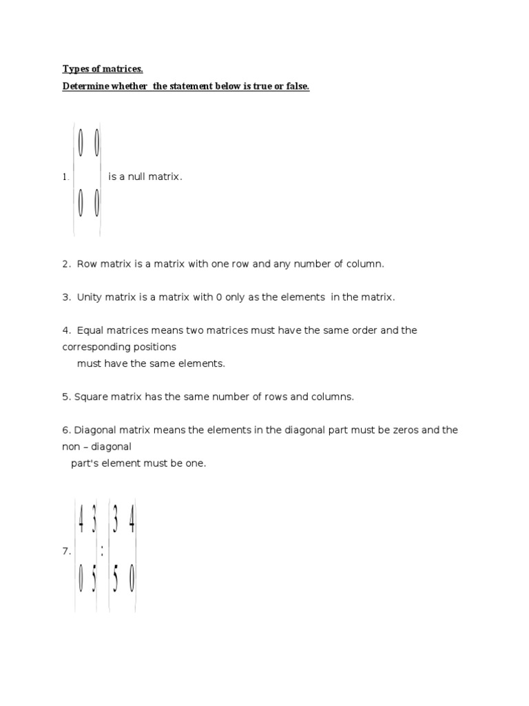 Types of Matrices Explained | PDF | Teaching Methods & Materials | Home ...