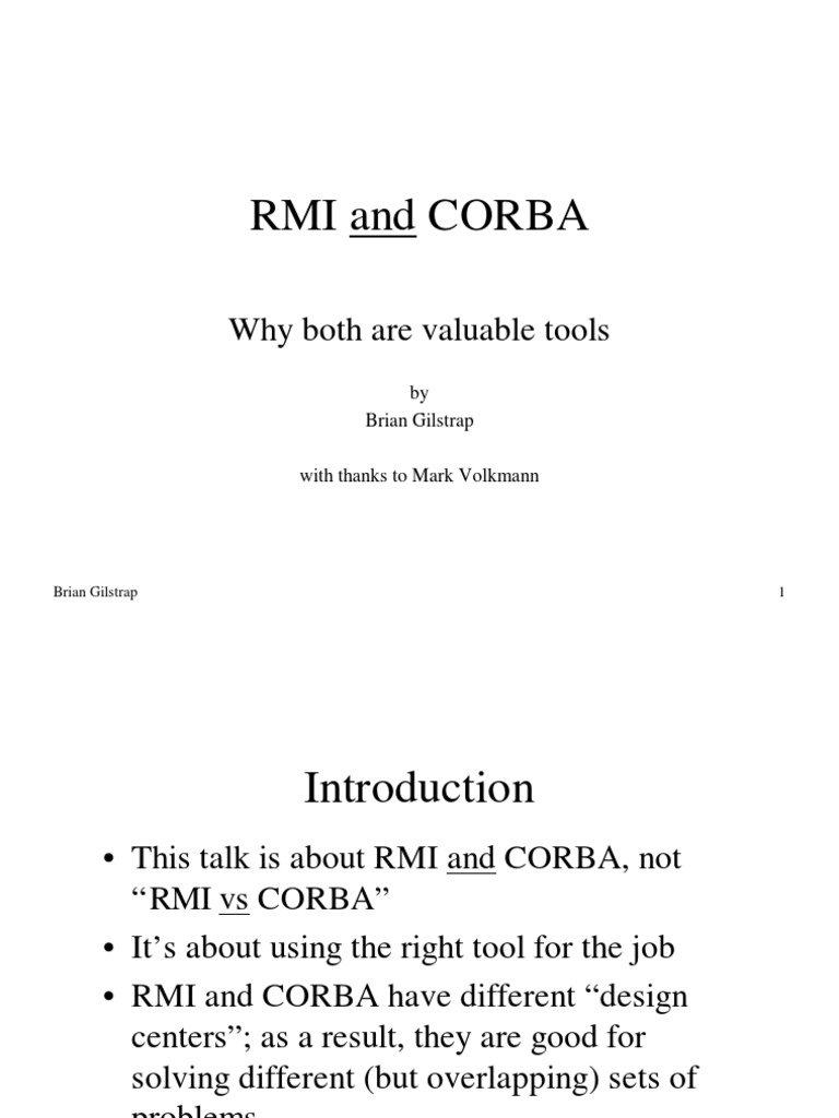 Rmi and Corba: Why Both Are Valuable Tools | PDF | Common Object ...