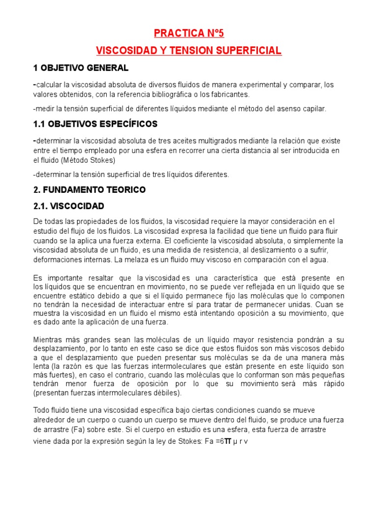 Viscocidad y Tension Superficial | PDF | Viscosidad | Líquidos
