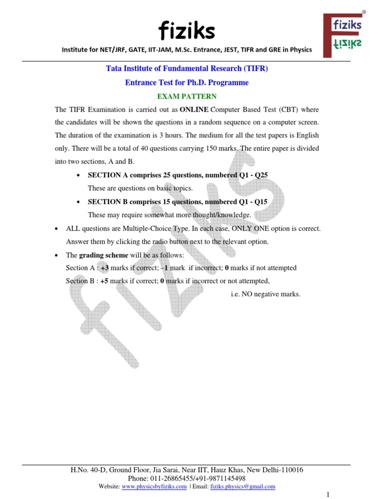 Fiziks: Tata Institute of Fundamental Research (TIFR) Entrance Test For ...