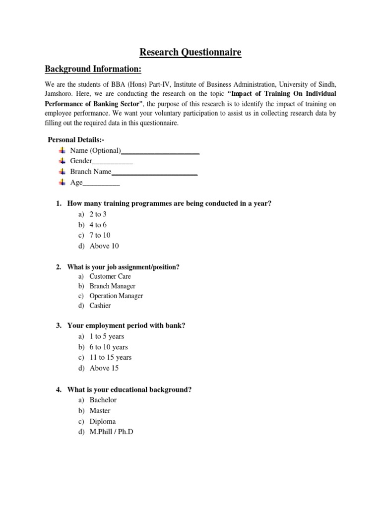 Research Questionnaire: Background Information | Download Free PDF ...