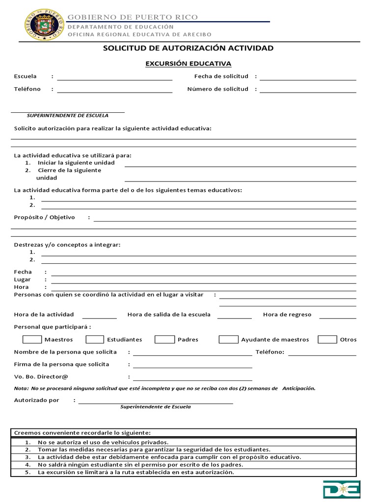 Solicitud de Excursiones 2018-2019 | PDF