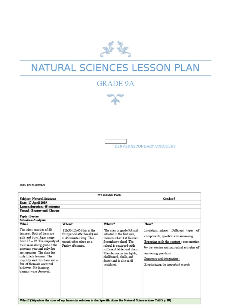 Natural Sciences Lesson Plan Template | PDF | Electrical Resistivity ...