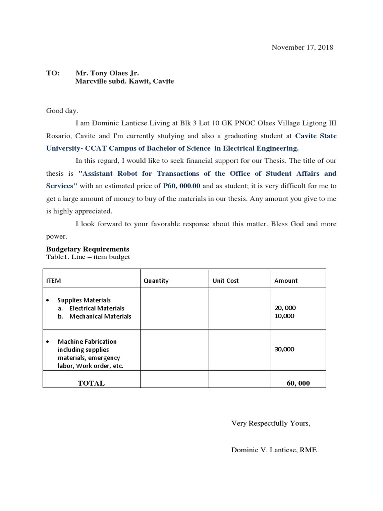 TO: Mr. Tony Olaes Jr. Marcville Subd. Kawit, Cavite | PDF