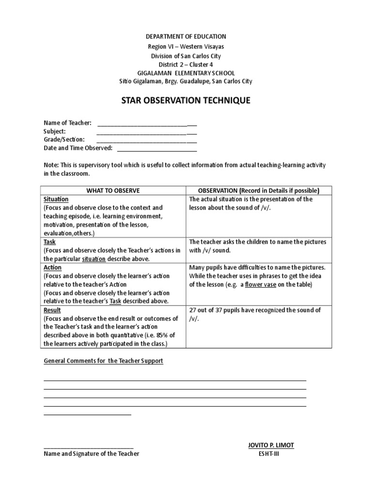 Star Observation Technique: What To Observe OBSERVATION (Record in ...