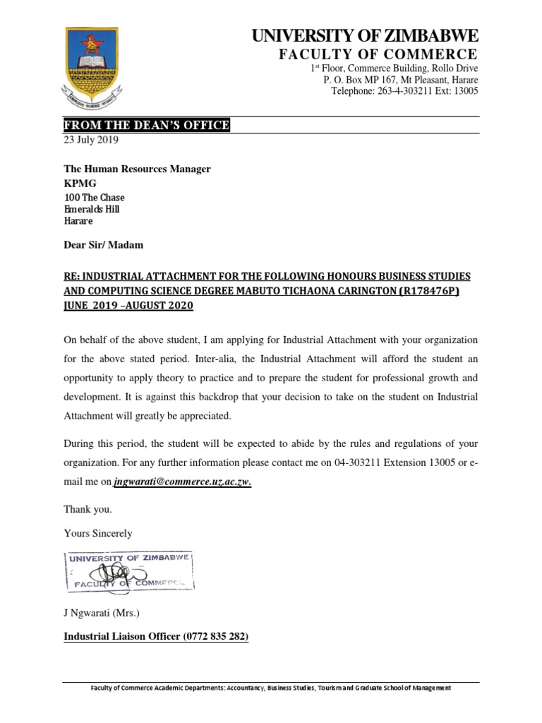 Industrial Attachment Application Letter | PDF